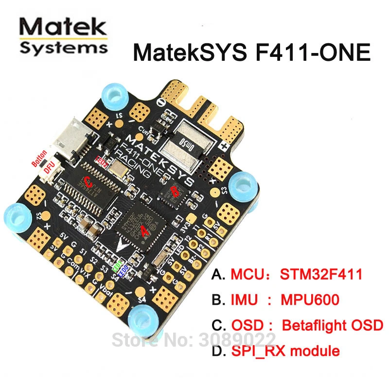 Matek Systems F411 ONE Flight Controller features STM32F411, BFOSD, SPI Receiver(Frsky_X ...