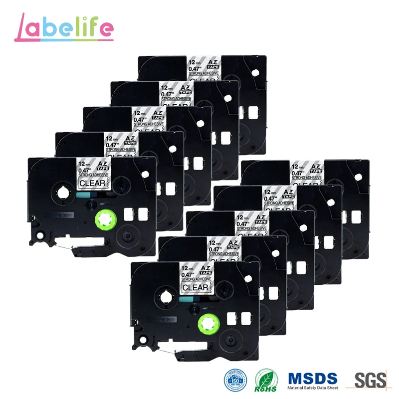 10 Pack 12mm TZe S131 Extra Strength Black on Clear P touch Tape ...