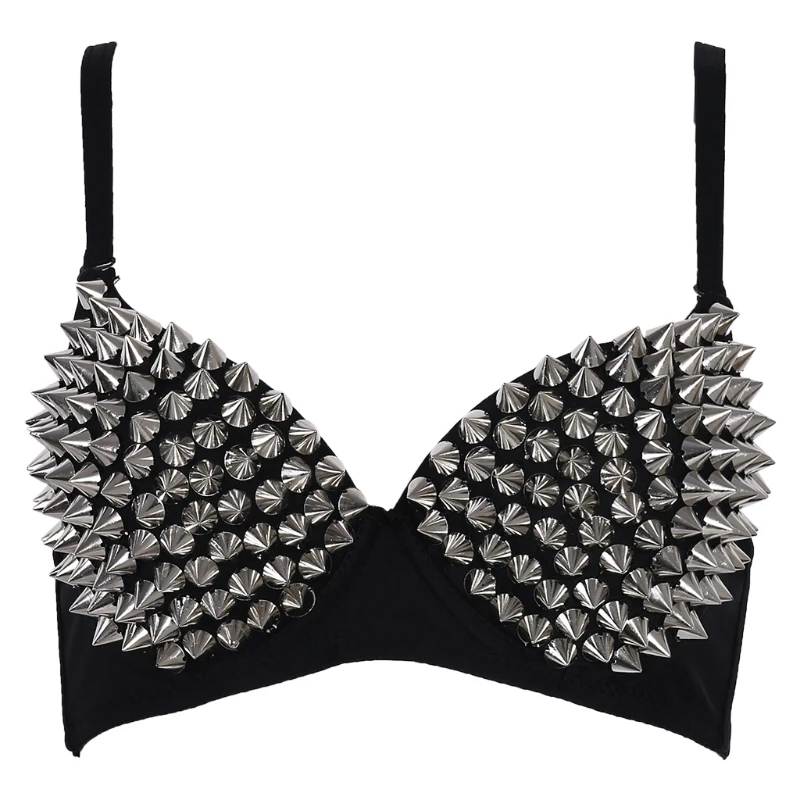 Women's Sexy All-over Spike Rivet Dance Bra Metallic Punk Style ...