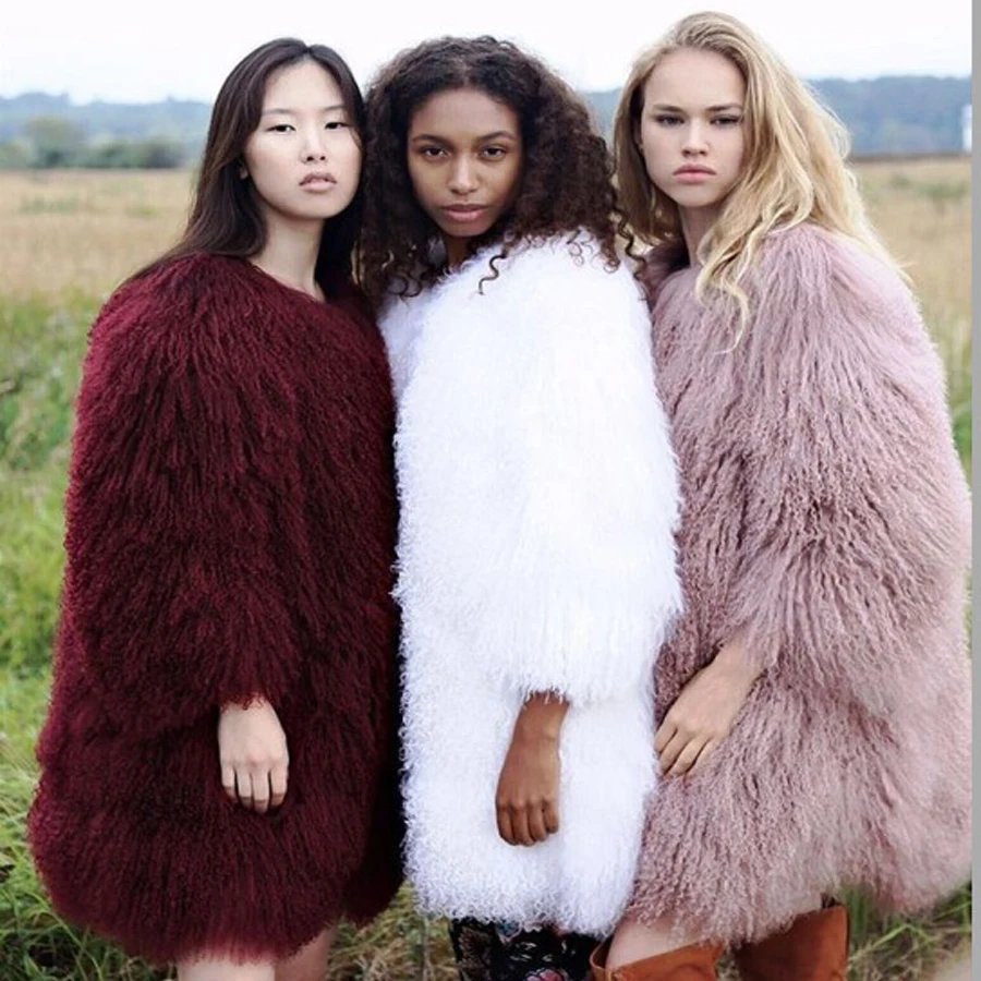 milan 2017 Whole Mongolia Sheep Fur Coats For Women's 100CM Long famous ...