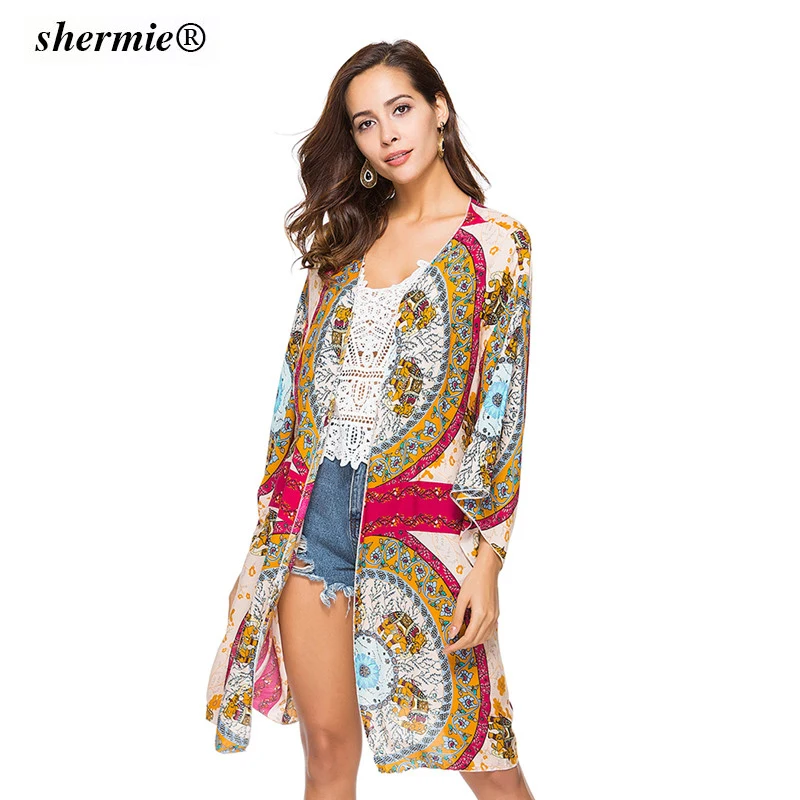 2018 New Arrivals Beach Cover Ups Floral Printed Women Chiffon Cardigan ...