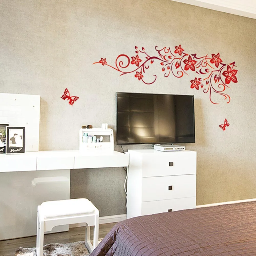 1Pc Creative Flower Vine DIY Wall Stickers Home Decor Art Decals TV ...