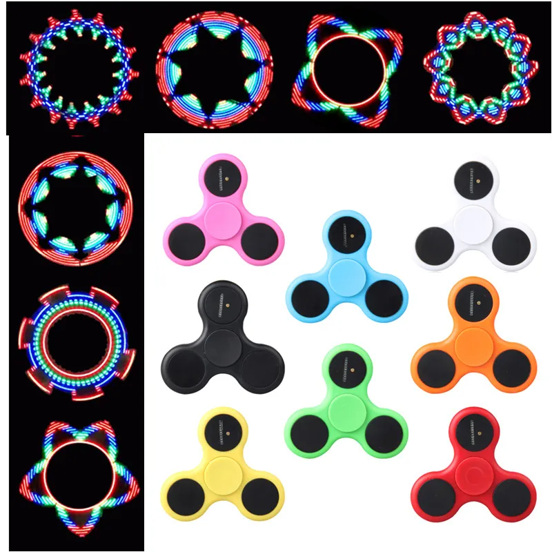 10pc Lot LED RGB Pattern Fidget Hand Spinner with 11 LED Bead EDC Metal ...