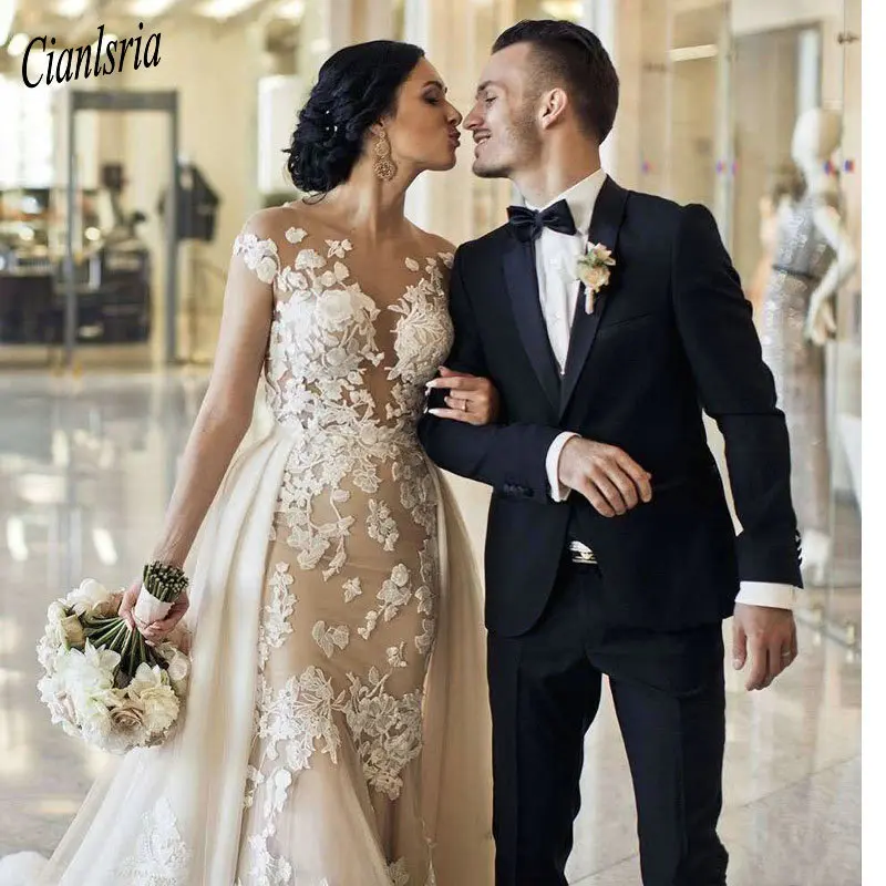 Champagne Wedding Dress With Groom