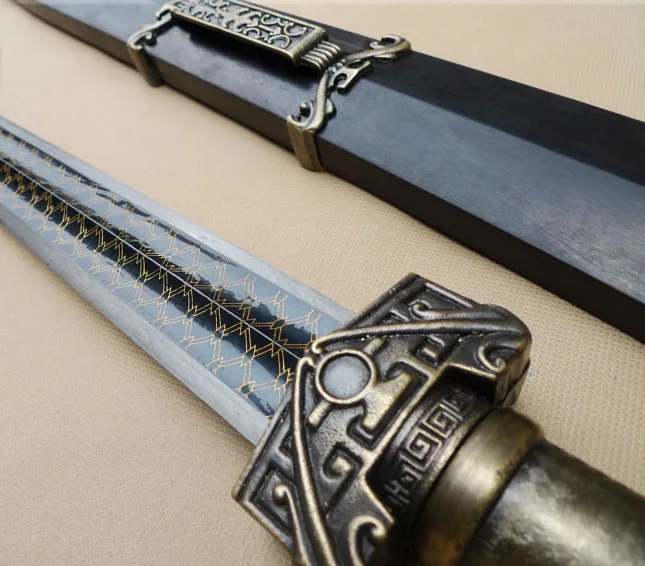S0323 THREE KINGDOMS GENERAL SUN QUAN BLACK BLADE DAMASCUS SWORD KNIFE ...