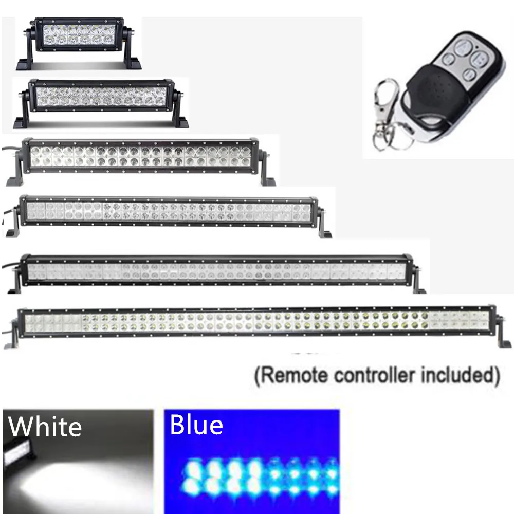 7 13.5 22 32 42 50 Inch White Blue Led Light Bar Dual Color Offroad ...