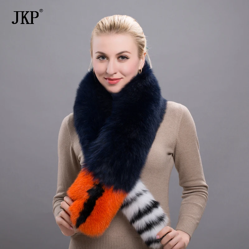 Fashion Brand Ladies Long Women's Scarf Real Leather Fox Fur Scarf ...