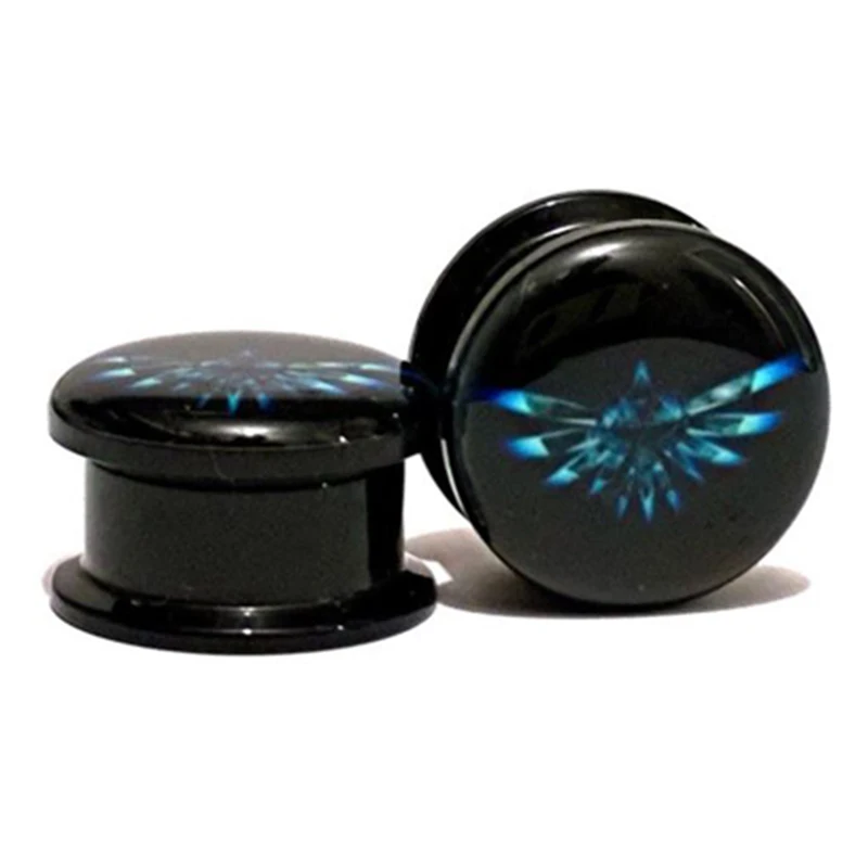 1 pair Blue Triforce gauges black acrylic screw flesh tunnel ear plug ...