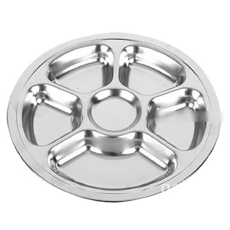 1pcs Stainless Steel Students Grid Dinner Plate Tableware Dish Round ...