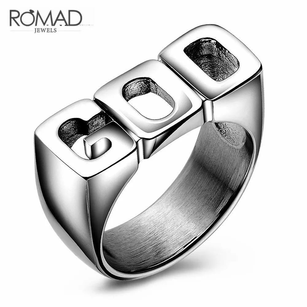 Unisex 316L Stainless Steel Religious Rings Silver Color Hollow God ...