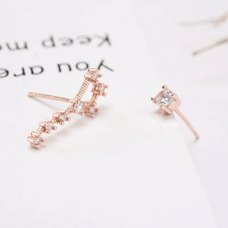 925 스털링 실버 일곱 별 스타 귀 스터드 여성 사랑스러운 패션 천연 지르콘 비대칭 귀걸이 섬세한 9064|단추모양 귀걸이| - AliExpress