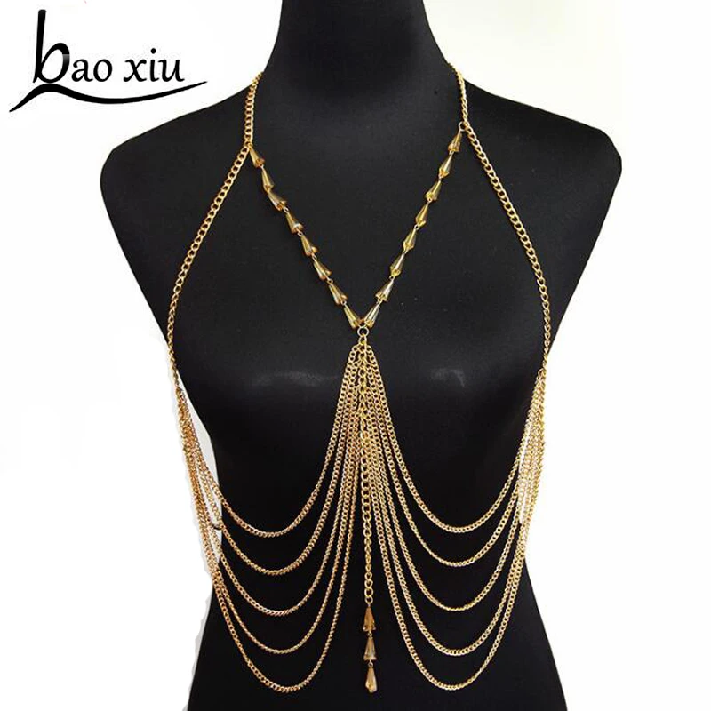 New Sexy Multi Layer Tassel Beads Body Chain Beach Gold Wedding