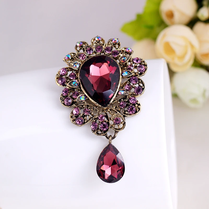 2016 Elegant Six Color Rhinestone Brooch Flower Vintage Pins And