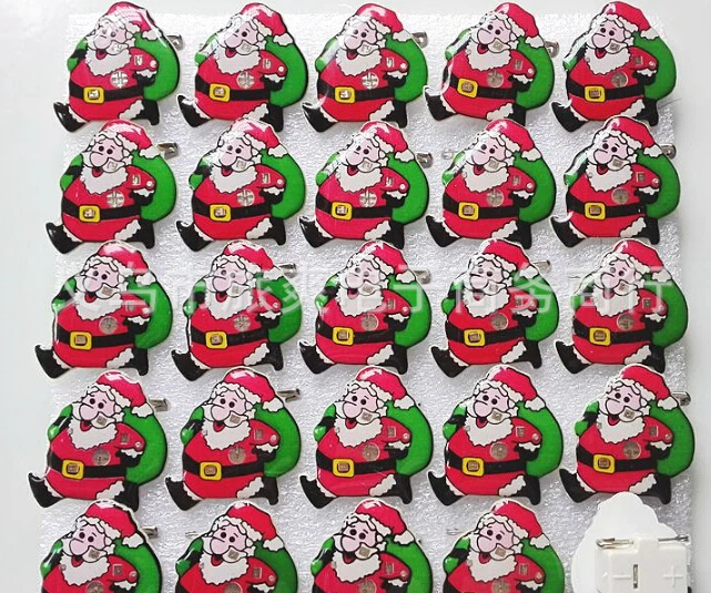 New 50 pcs Popular Christmas Santa Claus Flashing LED Light Up Badge ...