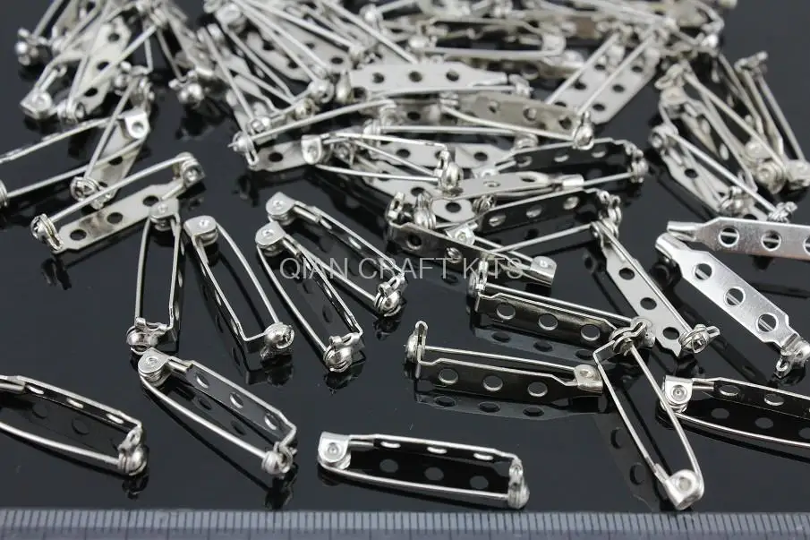 100pcs Metal Silver tone Brooch back Pins with safety lock feature ...