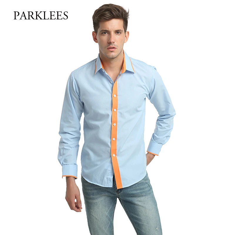 Hit Color Shirt Men Chemise Homme 2017 Fashion Design Long Sleeve Slim