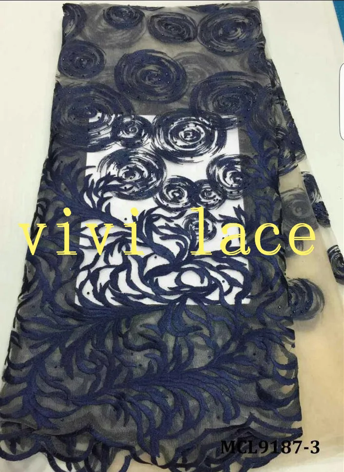 on sale MCL9187 3 navy blue stone floral embroidery tulle mesh lace for ...