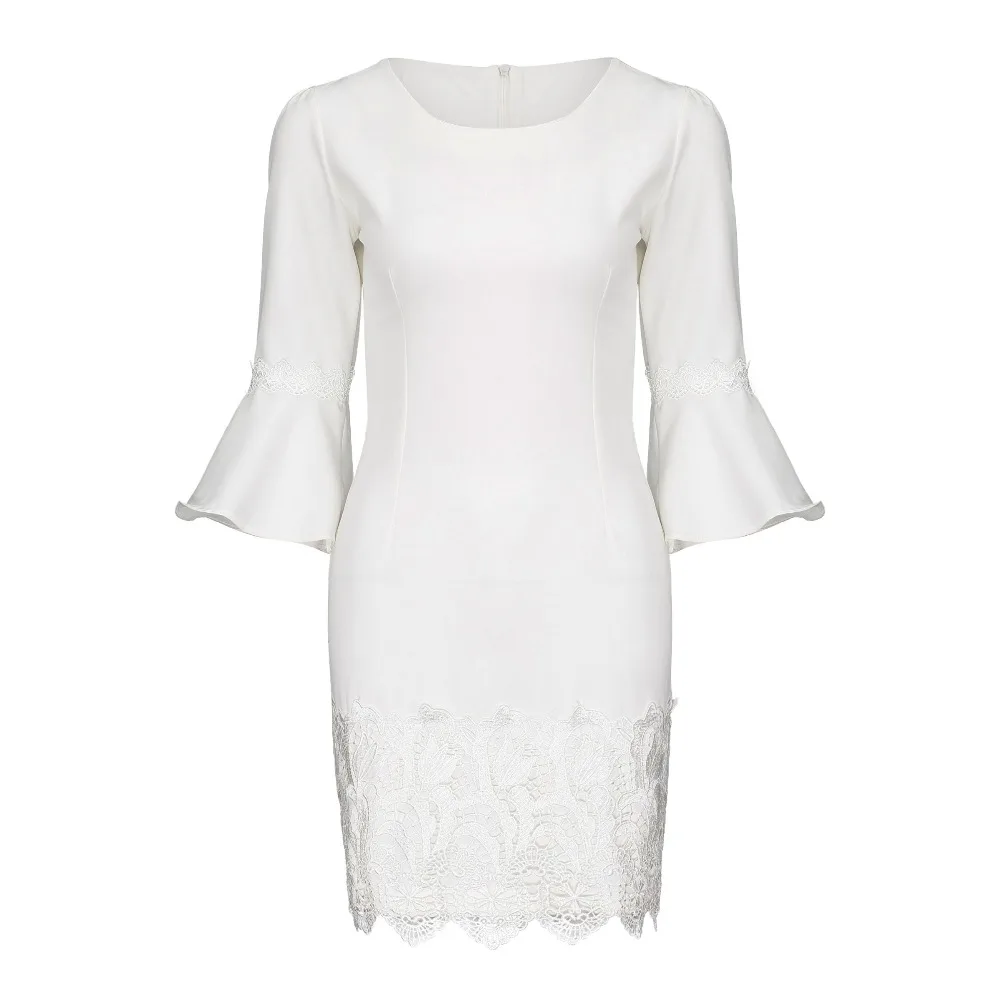 Summer White Elegant Dresses Sheath Party Cocktail Plain Falbala ...