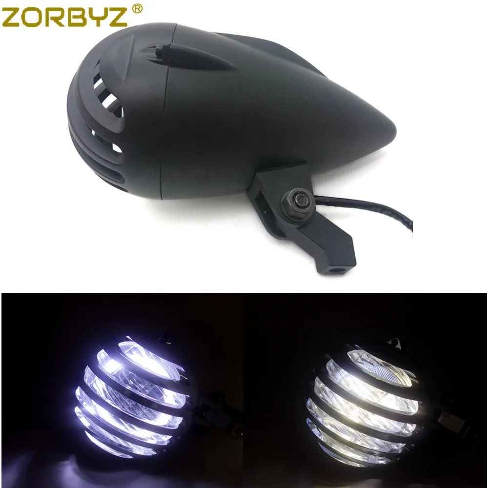 ZORBYZ Black Grill LED Bullet Headlight With White Angel Eye Light For ...