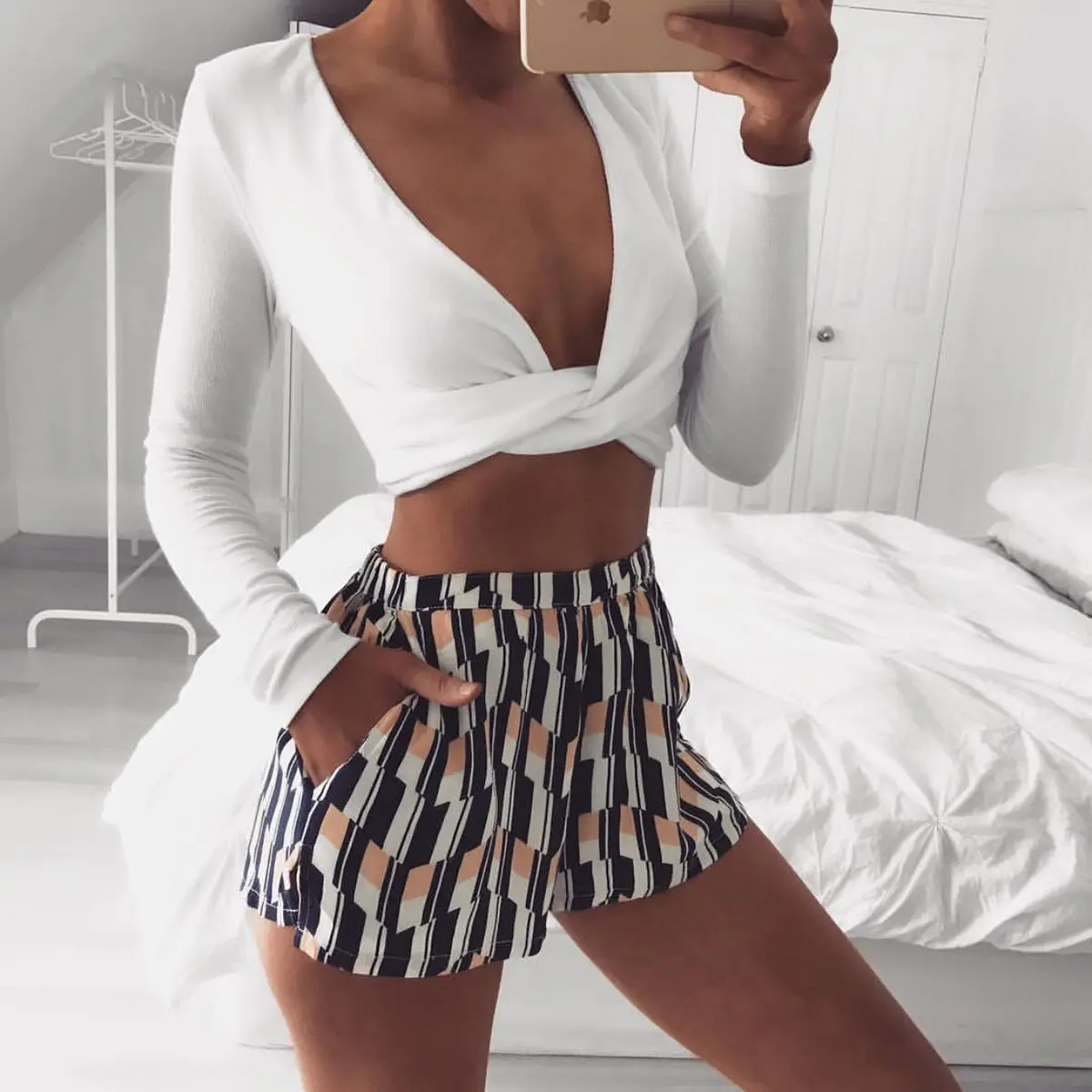 Women Long Sleeve Top Fashion Casual Sexy Short Crop Top Cropped Tops T