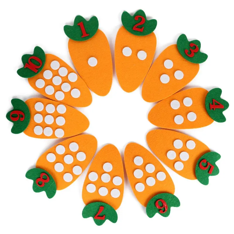 10Pcs/Set Felt Carrot for Kids Study Digital Learning the Numbers 1 10 ...