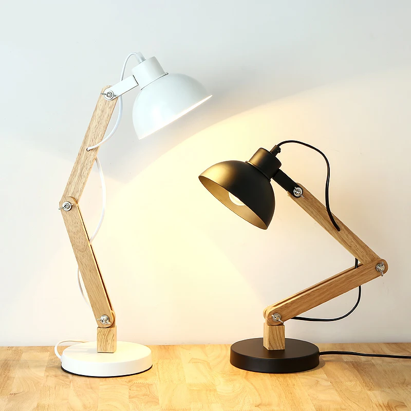 Nordic desk lamp real wood desk lamp black white creative desk light ...