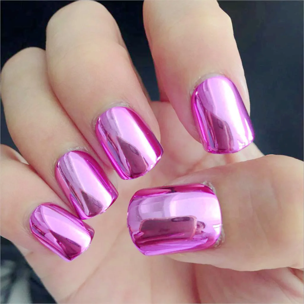 Metallic False Nails 24 pcs Full Cover Metal Fake Nail Artificial ...