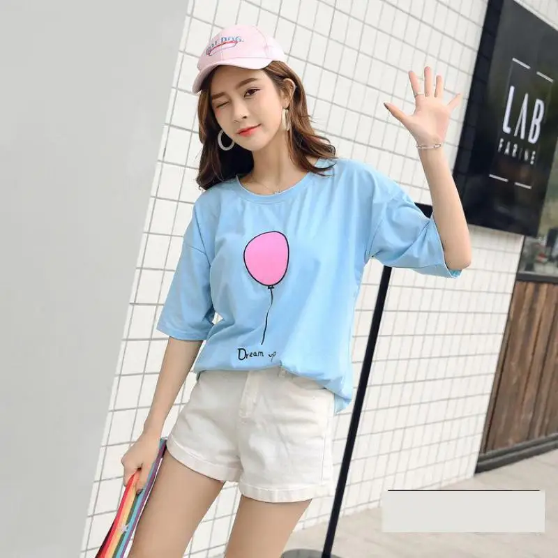 High Quality Cotton Five point Sleeve T shirt 2018 Summer Ladies Loose ...