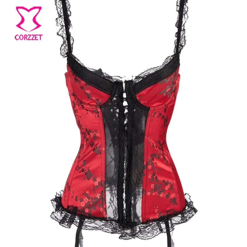 Corzzet Sexy Lingerie Bralet Hook Red Satinandlace Bustiers Overbust