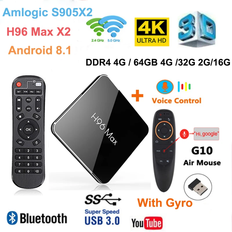 4 Гб ram 64G Android 9 tv BOX H96 MAX X2 Amlogic S905X2 Smart 4K ...