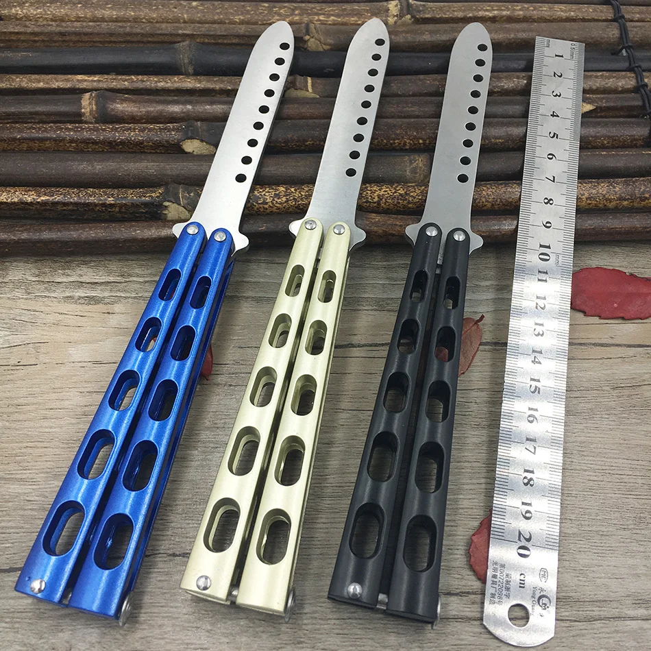 440 C Stainless Steel tool knife butterfly training knife 9 holes blade ...