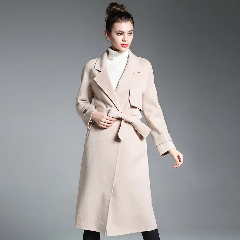 Wool Women Long Trench Coat Windbreaker British Style Runway Fashion ...