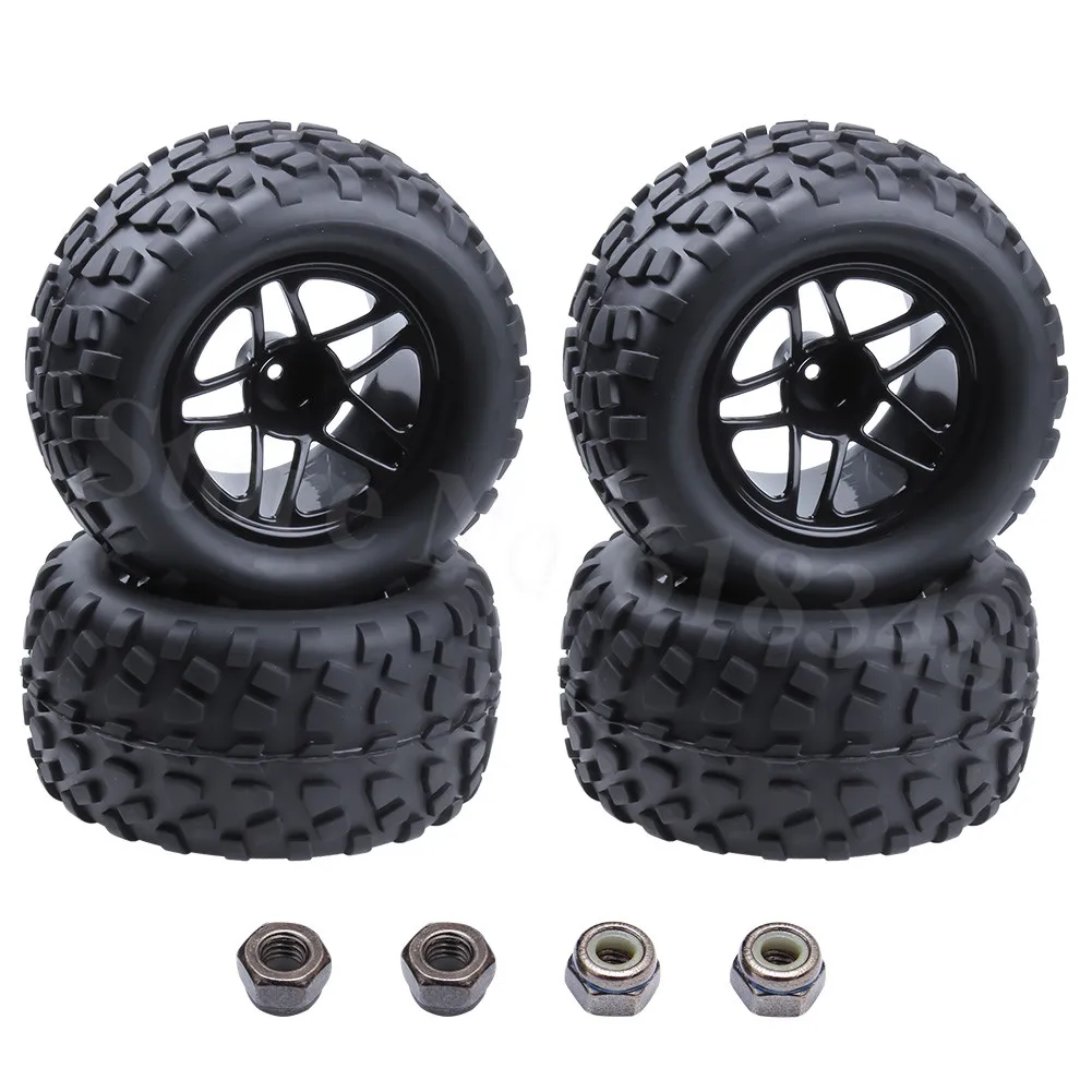 4x RC Rubber Tires & Nylon Plastic Wheel Rims Foam Inserts 12mm Hex ...