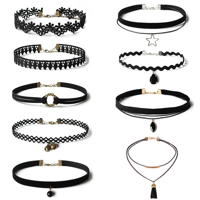 9 unids/set 2017 la moda de nueva negro terciopelo choker collar gótico ...