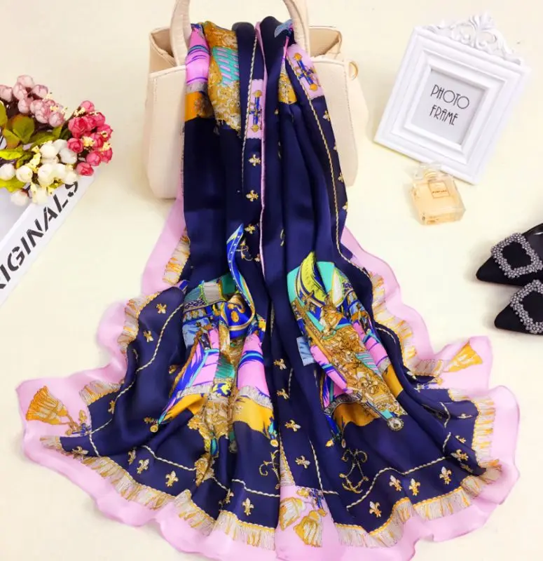 [SLKSCF] 180X70CM Fashion Printing 100% silk satin scarf female elegant ...
