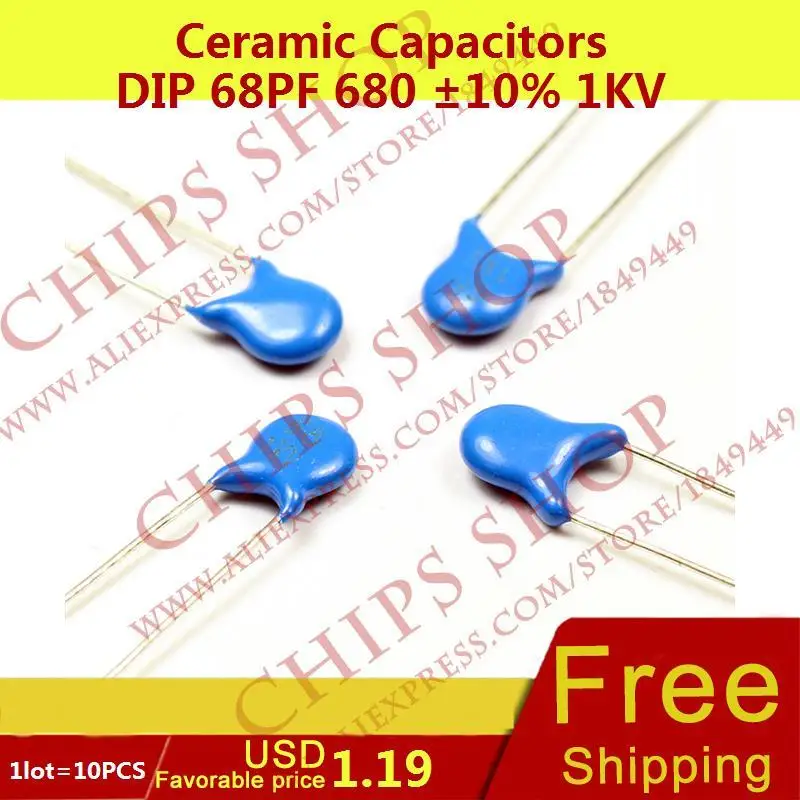 1LOT=10PCS Ceramic Capacitors DIP 68pF 680 10% 1KV 0.068nF|ceramic ...