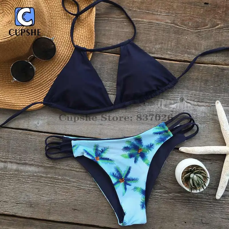 Cupshe The Blue Aegean Sea Halter Bikini Set Women Summer Sexy Swimsuit