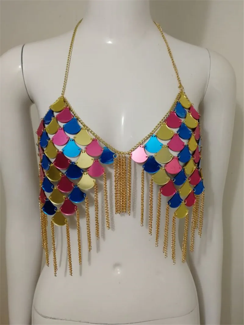 New Fashion Women's Paillette Scale Tassel Sexy Nightclub Lingerie Crop ...