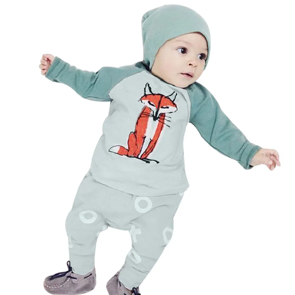 2Pcs Babies Boys Girls Clothes Set Long Sleeve Round Collar Fox Printed ...