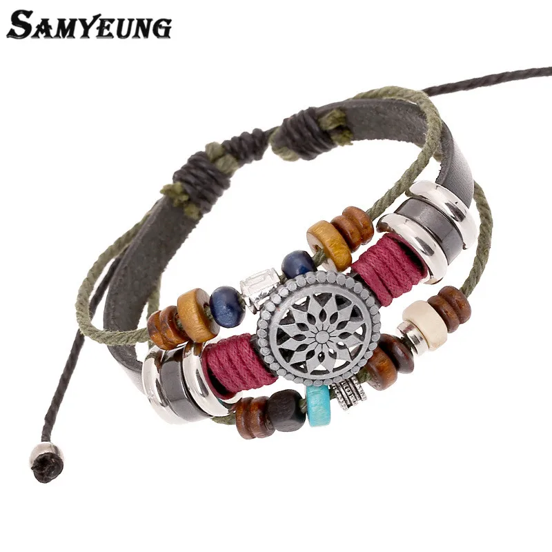 Samyeung Vintage Handmade Women Leather Wrap Bracelets Pulseras Mujer ...
