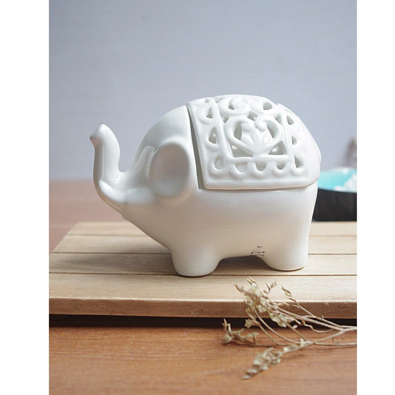 Creative Hollow Elephant Home Furnishings Ceramic Crafts Pure White ...