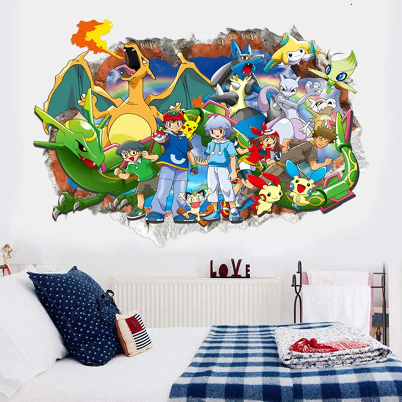 3D cartoon pokemon Elf Pikachu PVC Wall Decals sticker Wall Stickers ...