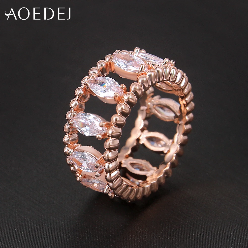AOEDEJ Hollow Design Women Double Rings Prong Set Oval Zirconia Ring ...