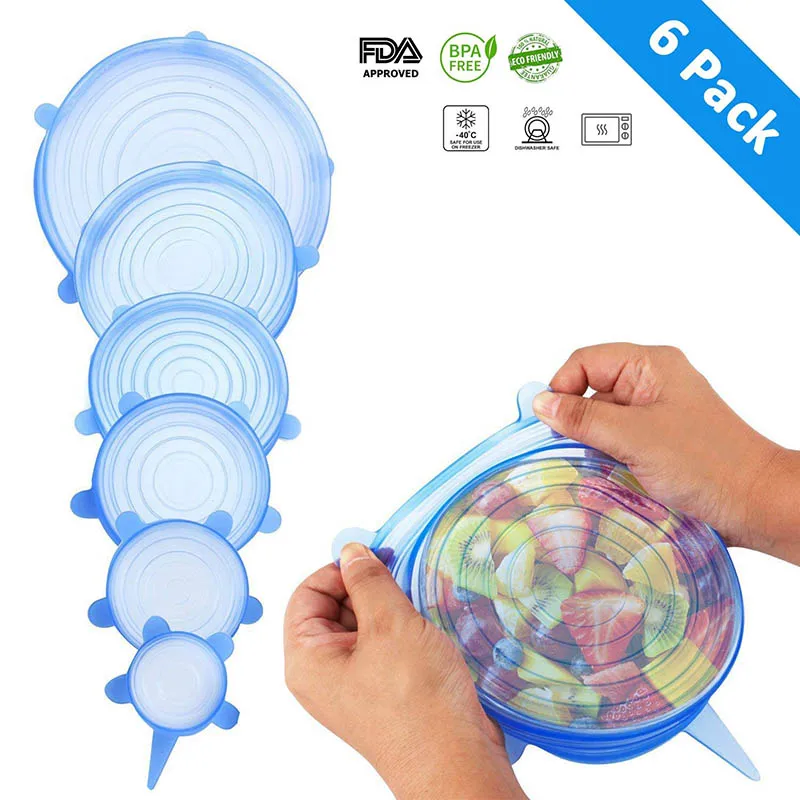 6 Pcs/Set Reusable Silicone Food Wrap Stretch Silicone Vacuum Wraps ...