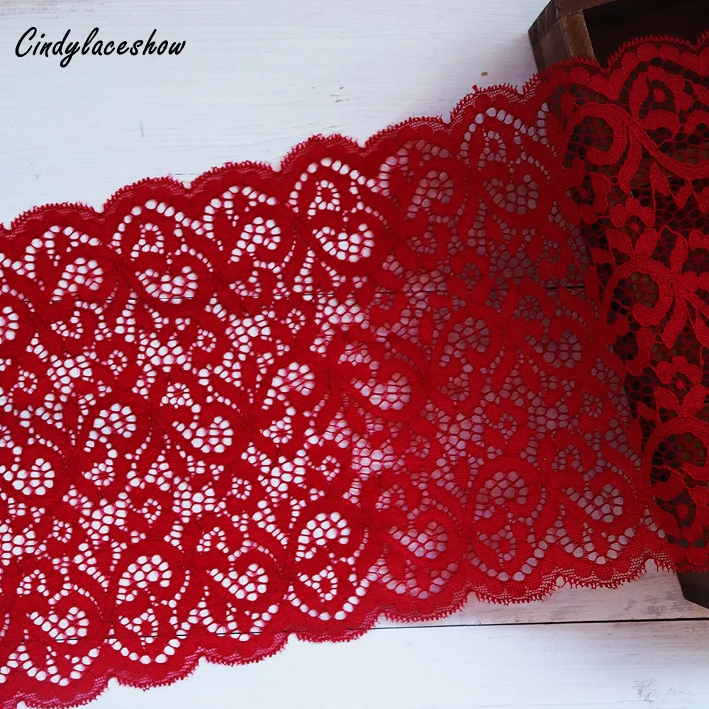 1 Yard 18cm Wide Dark Red Lace Tulle Elastic Stretch Trim Embroidered ...