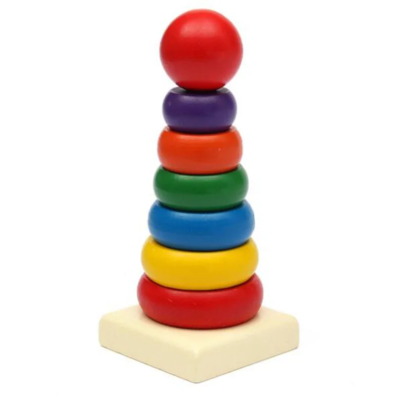Wooden Rainbow Tower Baby Toys Stacking Ring Tower Learning Educational ...