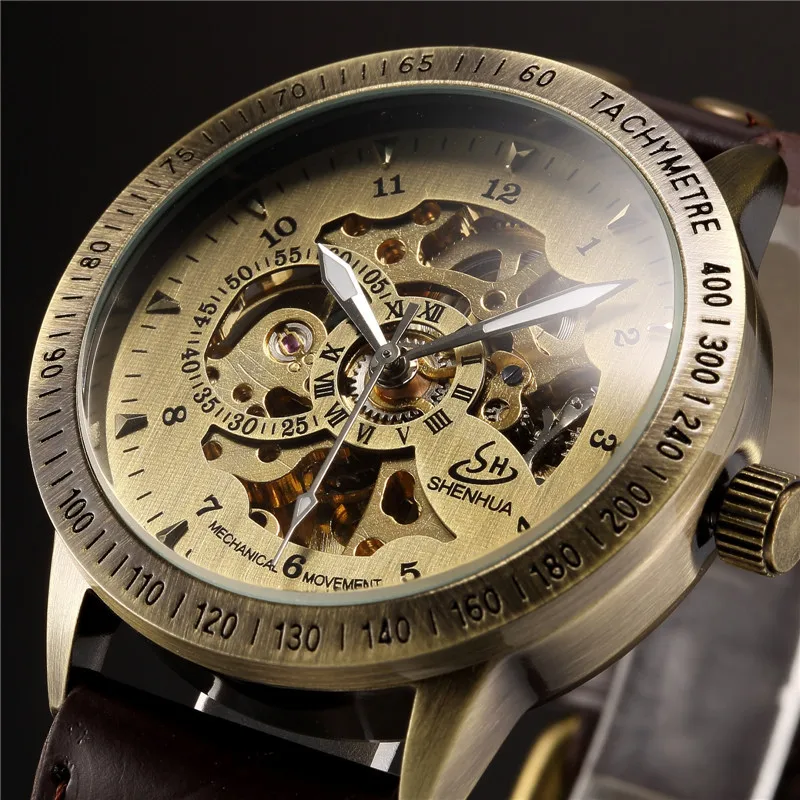 SHENHUA-Bracelet-Watch-Bronze-Automatic-Skeleton-Mechanical-Watch-Men ...