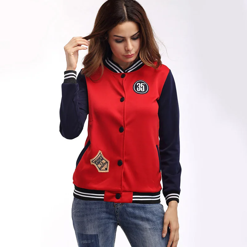 Jacket Women Coat Baseball Uniform Women Outwear Uniforms Black Red ...