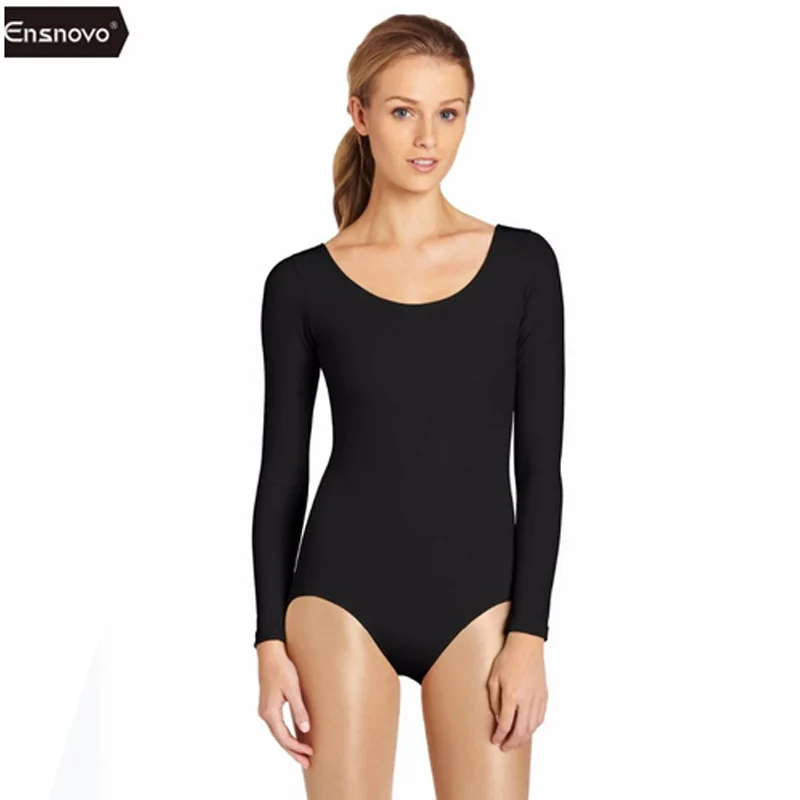 Ensnovo Women White Long Sleeve Leotard Ballet Gymnastics Custom Skin ...
