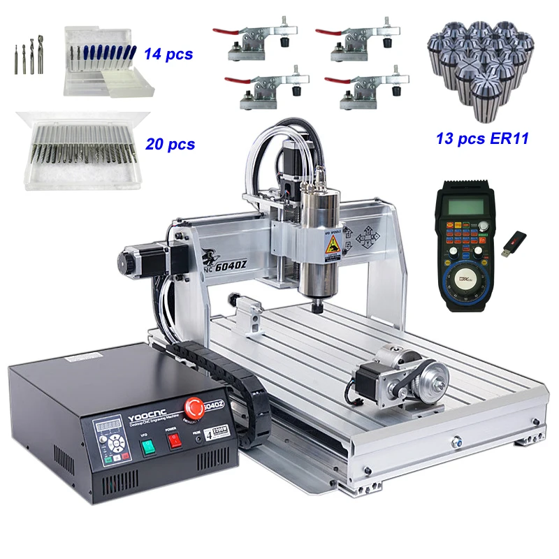 2200W 4 Axis CNC Router 6040 USB CNC Milling Machine with Wireless Mach3 MPG Pendant Handwheel ...